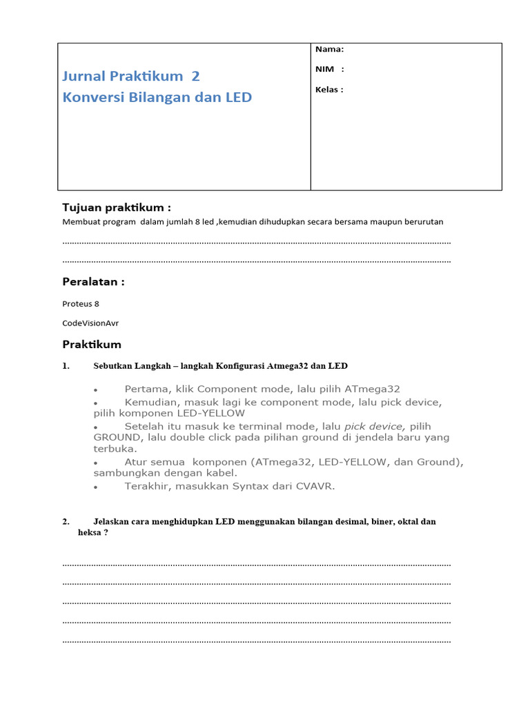 2. Jurnal Praktikum Konversi Bilangan dan LED | PDF