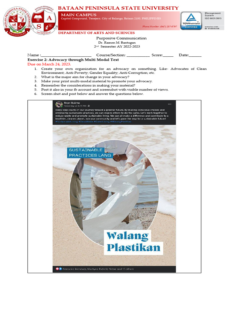 MT Exercise 2- Multi Modal Text - Quicho, Reynaldo | PDF | Human Impact ...