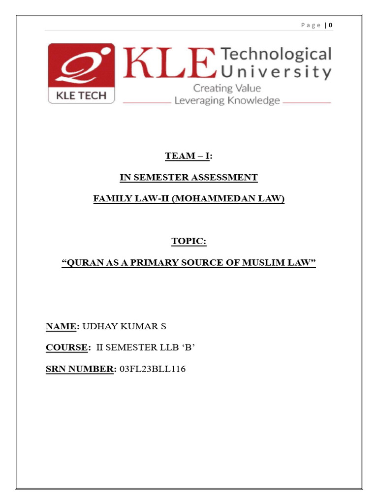 Muslim Law Quran Has A Primary Source Pdf