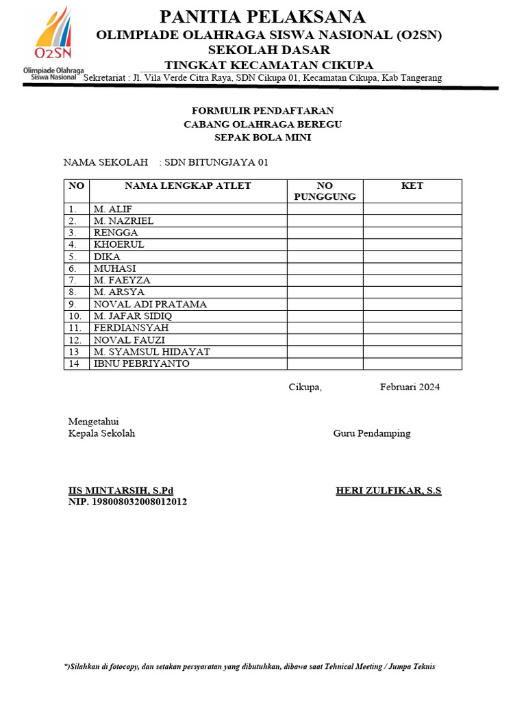 Formulir Pendaftaran O2sn 2024 | PDF