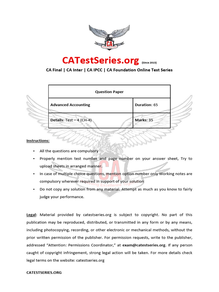 Advanced Accounting Test 4 Ch 4 Unscheduled Nov 2023 Test Paper Pdf