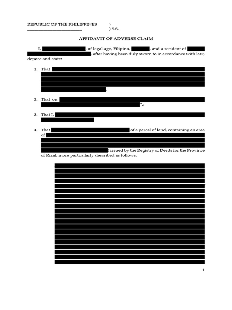 Affidavit of Adverse Claim - Redacted | PDF | Law