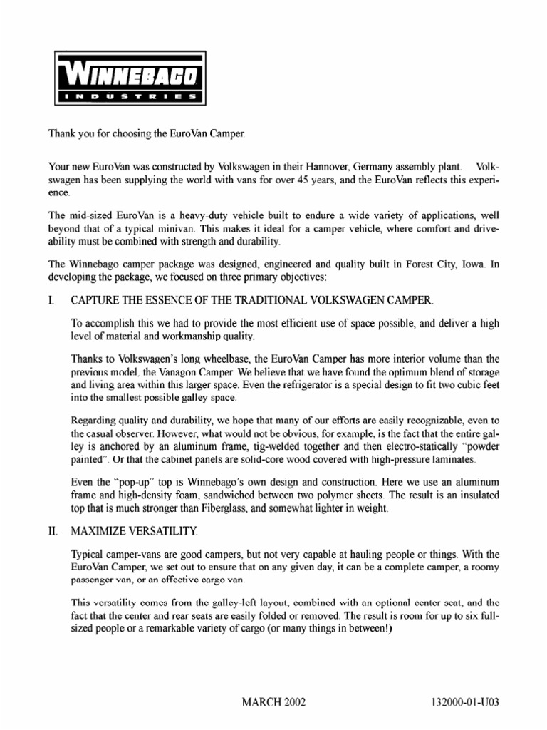 Eurovan - Camper - Manual (EN) | PDF