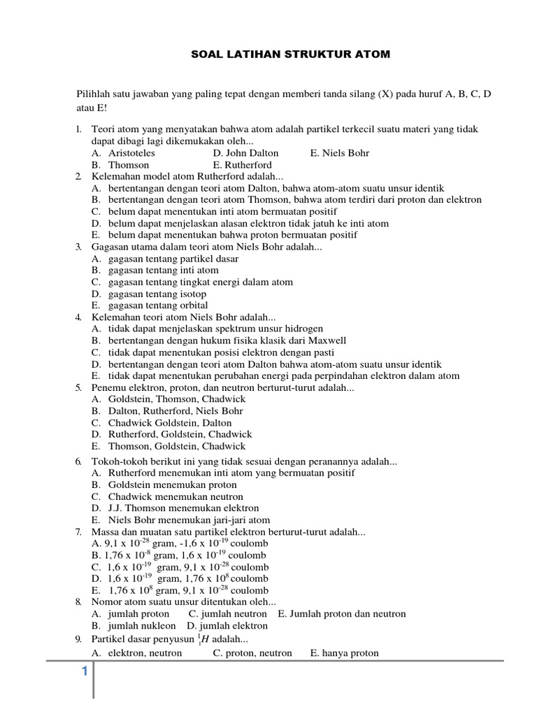 Soal Latihan Struktur Atom | PDF