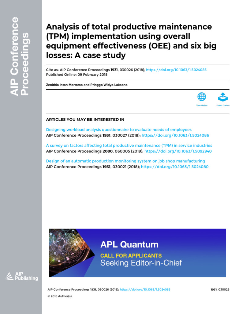 Analysis of Total Productive Maintenance | PDF