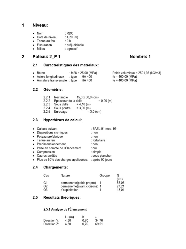 Note de Calcul P 1 | PDF