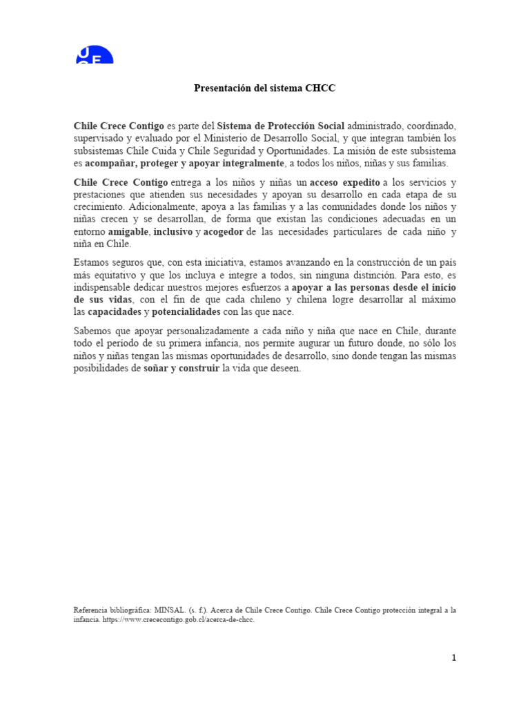 Documentos Programa Infantil y CHCC | PDF | Educación de la primera infancia | Chile
