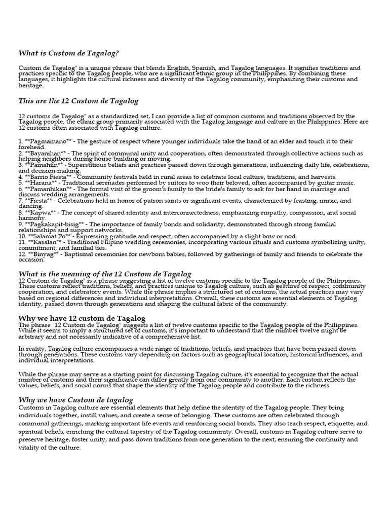 What Is Custom de Tagalog | PDF