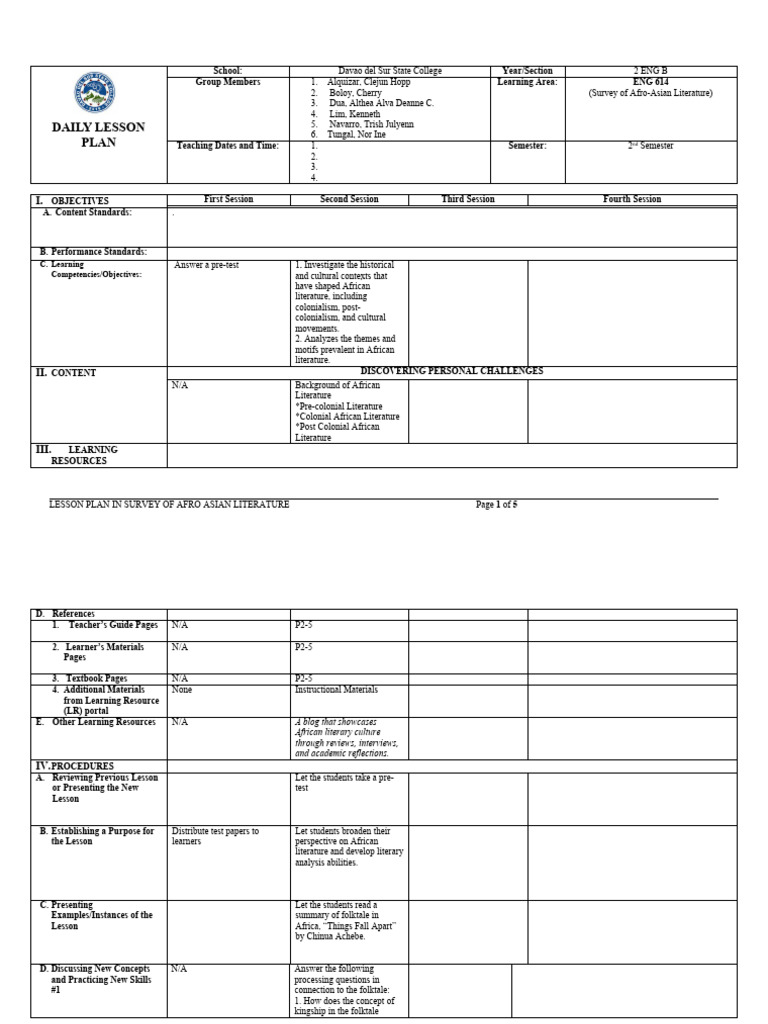 Eng 614 G4 Lesson Plan | PDF | Social Science | Language Arts & Discipline