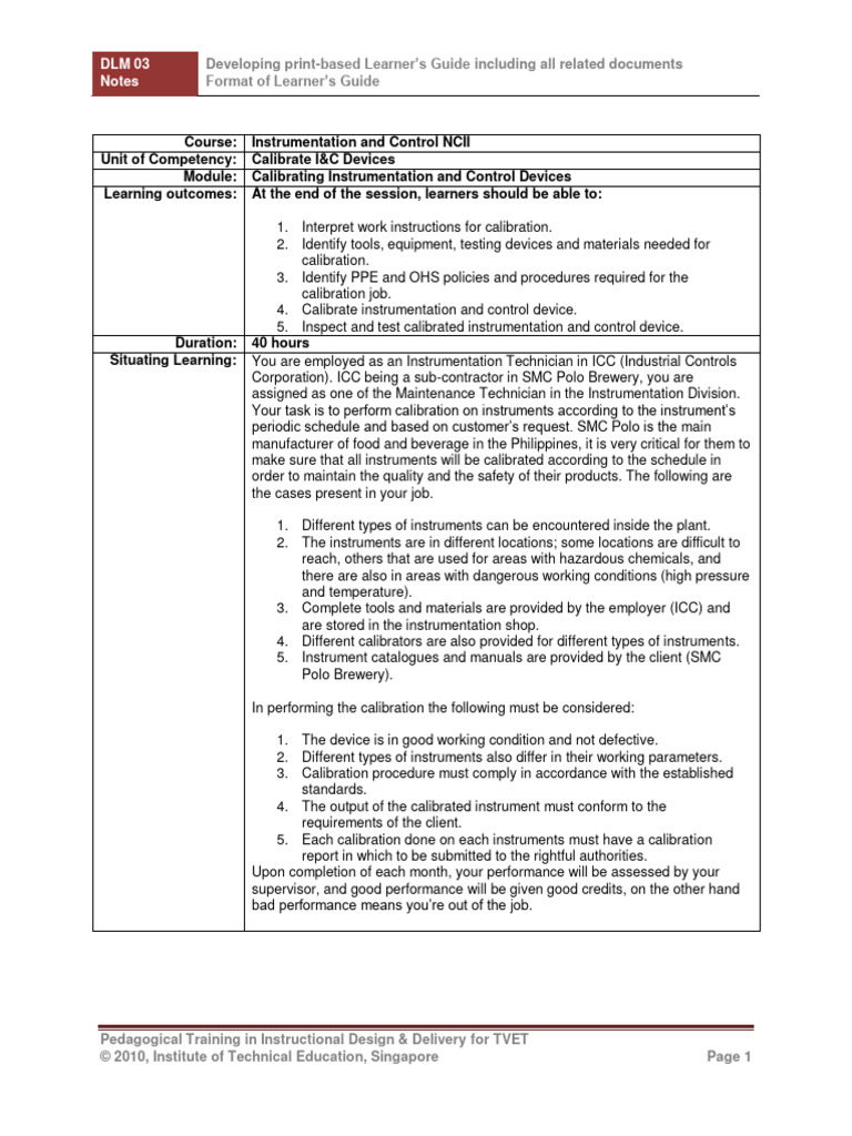 Calibrating Instrumentation and Control Devices | PDF | Calibration ...
