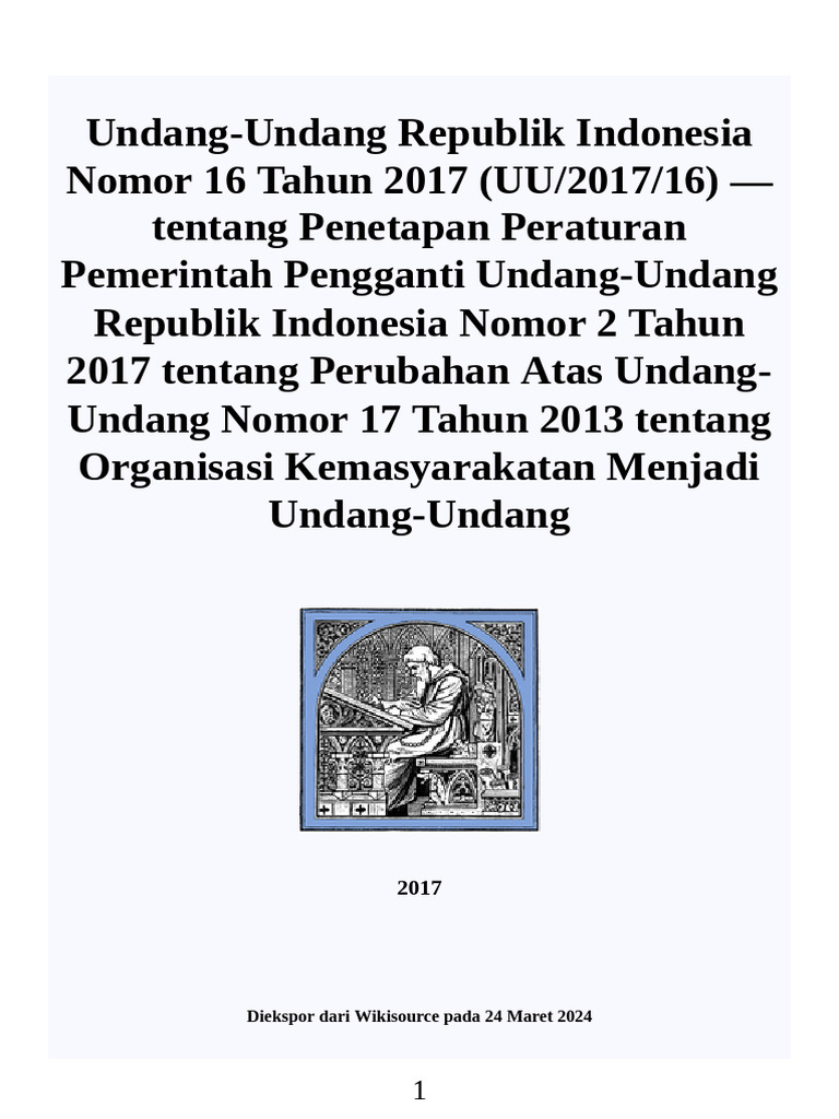 Undang-Undang Republik Indonesia Nomor 16 Tahun 2017 | PDF