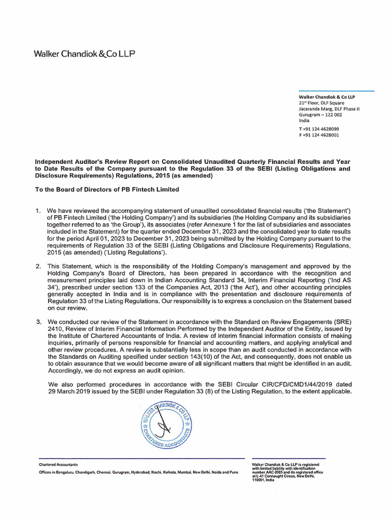 Results Standalone Consol Q3FY24 With LRR | PDF | Audit | Auditor's Report