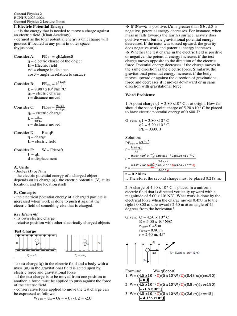 Lesson 2 Gen Phy | PDF | Potential Energy | Voltage