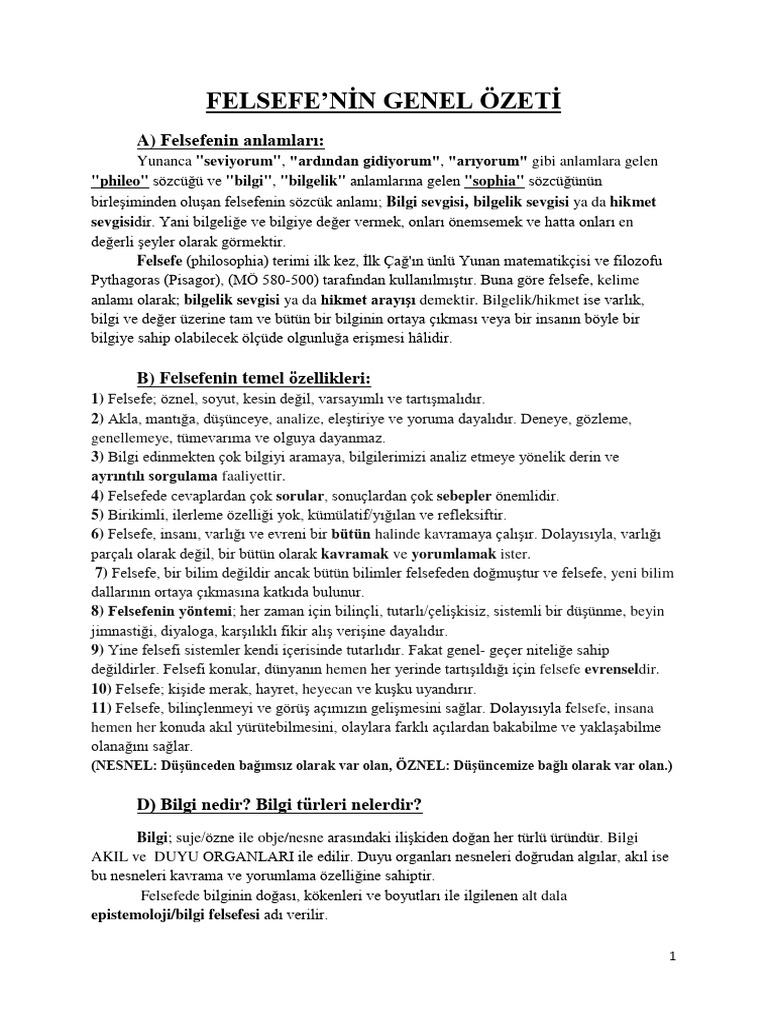 Felsefe Ders Notu 1. | PDF Felsefe Ders Notu 1. | PDF