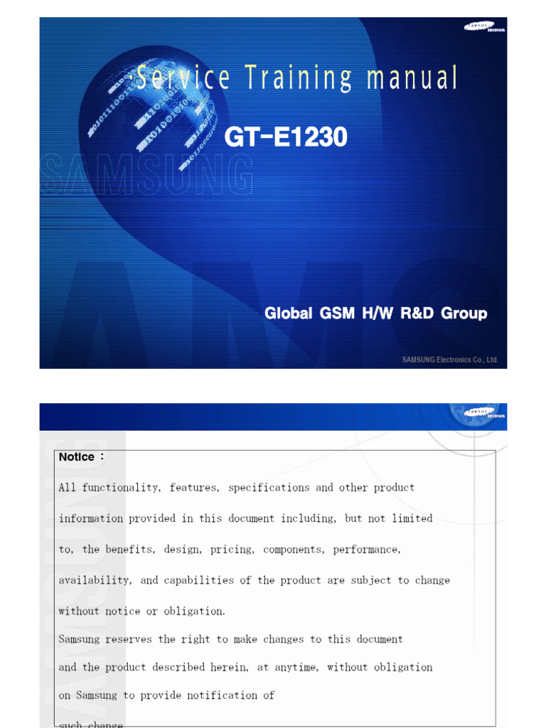 GT-E1230 Training Manual HW | PDF | Samsung Electronics | Electronics