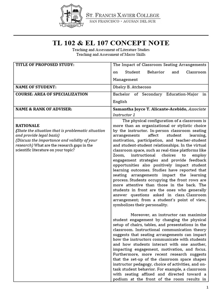CONCEPT NOTE (TL 102 & EL 107) Classroom Management | PDF | Classroom ...