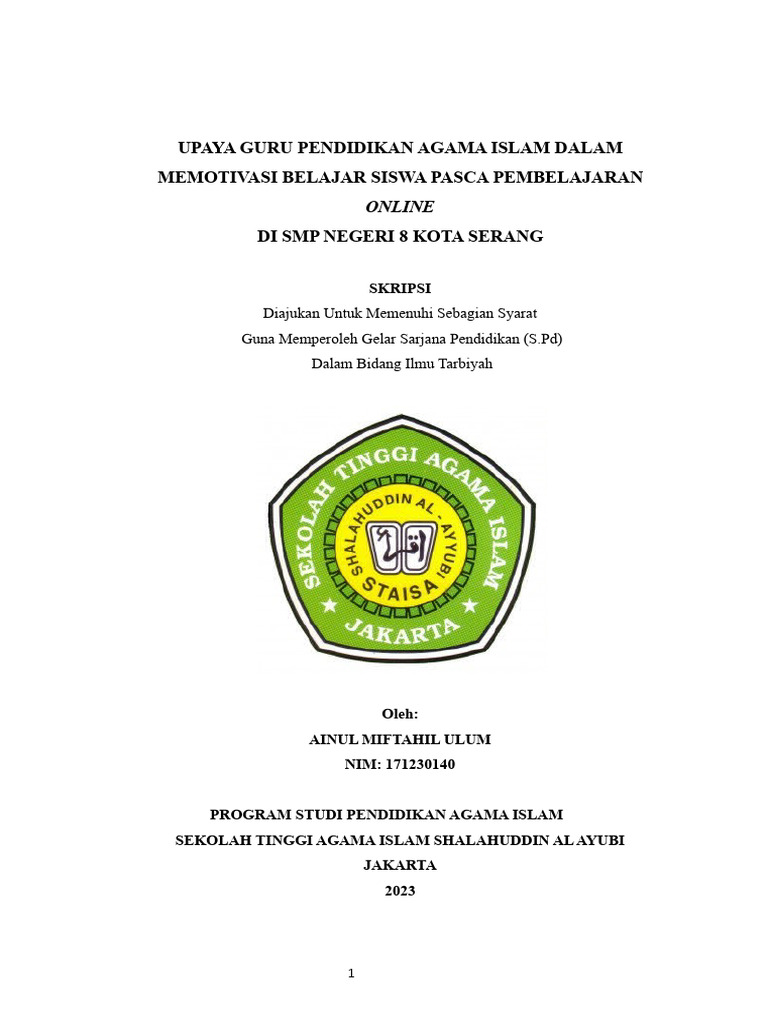 Upaya Guru Pendidikan Agama Islam Dalam Memotivasi Belajar Siswa Pasca Pembelajaran Online | PDF ...