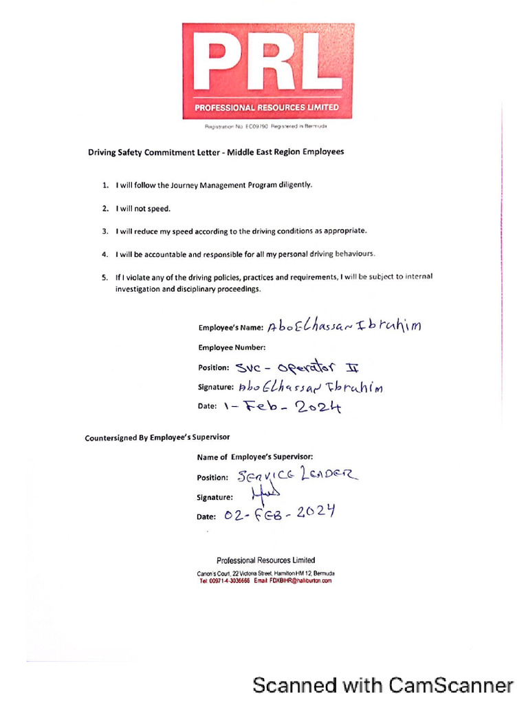 Driving Safety Commitment Letter | PDF