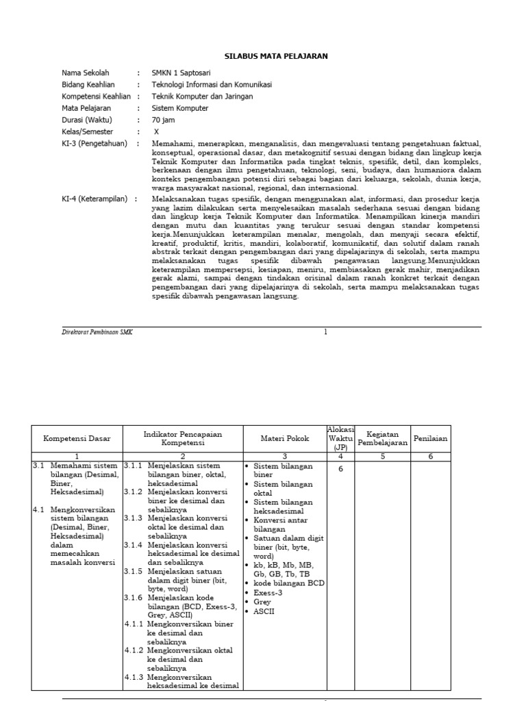 Silabus Sistem Komputer | PDF
