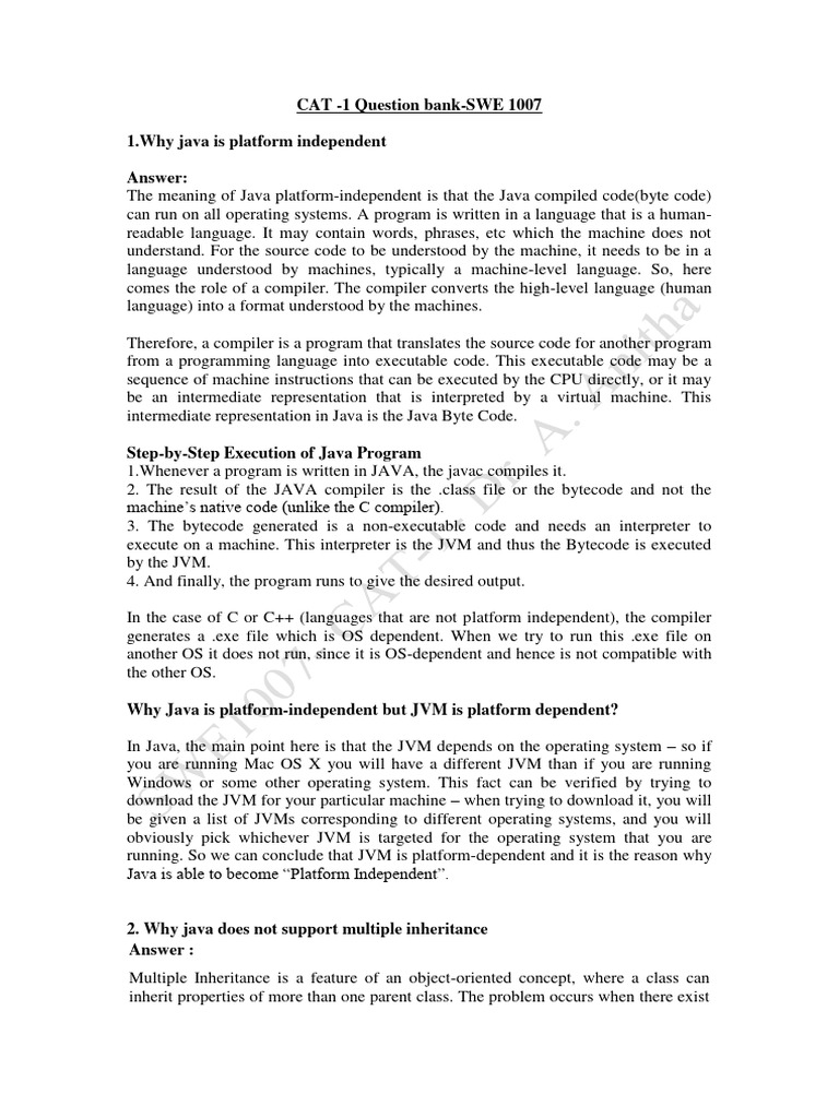 Cat 1 Question Bank Pdf Method Computer Programming Class Computer Programming