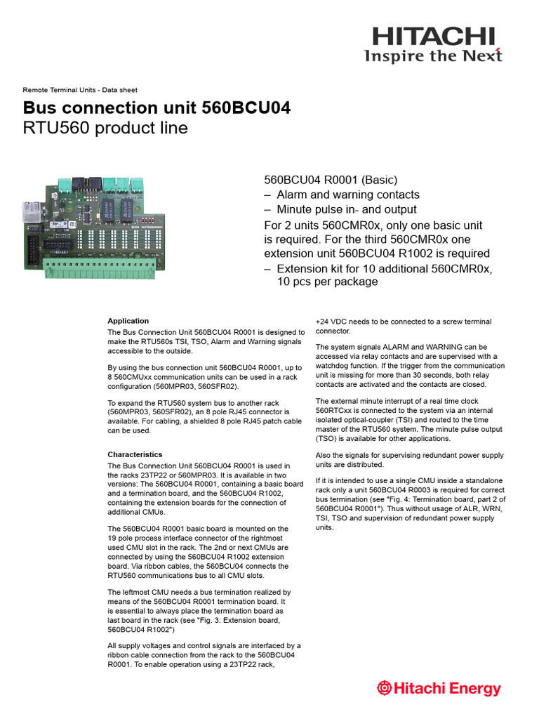 RTU560 Bus Connection Unit Guide | PDF | Relay | Power Supply