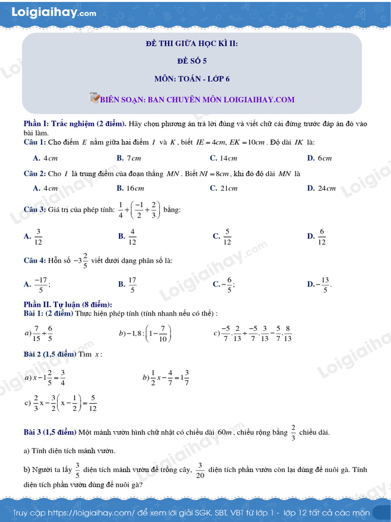 De Kiem Tra Giua Hoc Ki 2 Toan 6 de So 5 Ket Noi Tri Thuc | PDF