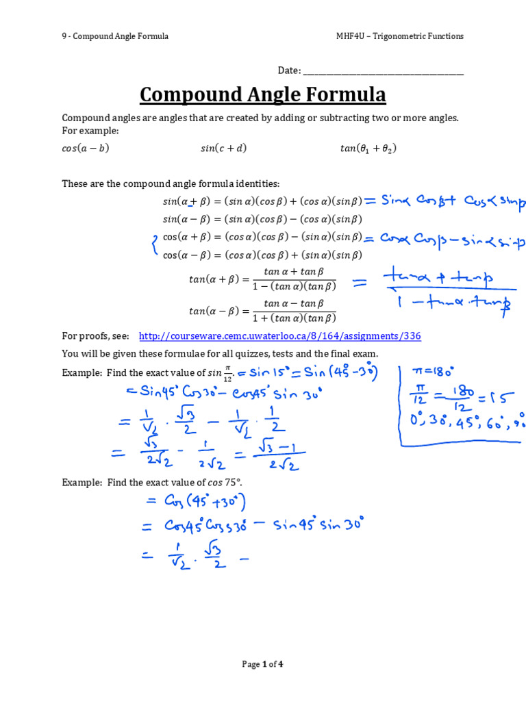 09 - Compound Angle Formula Sol | PDF | Trigonometric Functions | Mathematical Objects