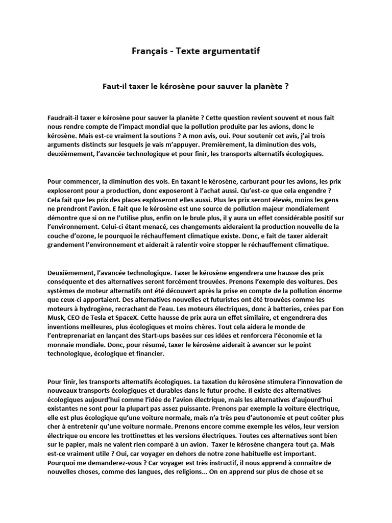 Français - Texte Argumentatif - 11eVP | PDF | la pollution