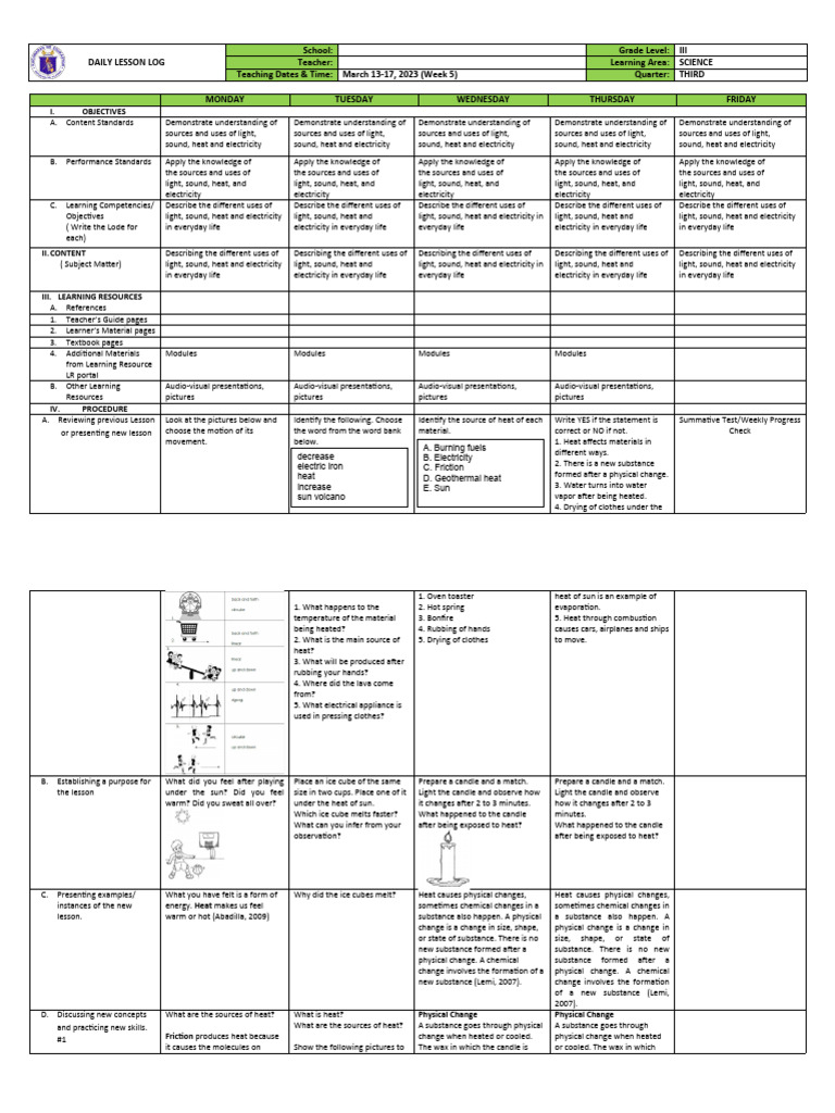 DLL - Science 3 - Q3 - Week 5 | PDF | Combustion | Water