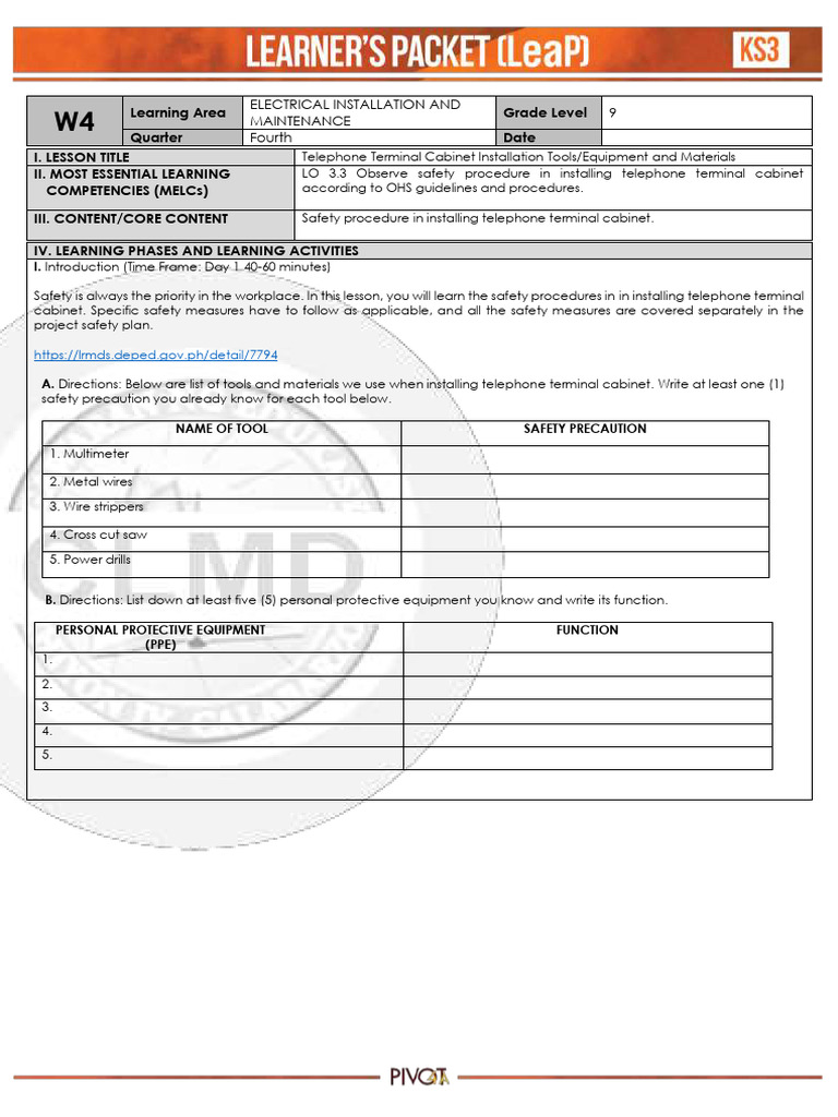 Q4 IA EIM 9 Week4 | PDF | Personal Protective Equipment | Safety
