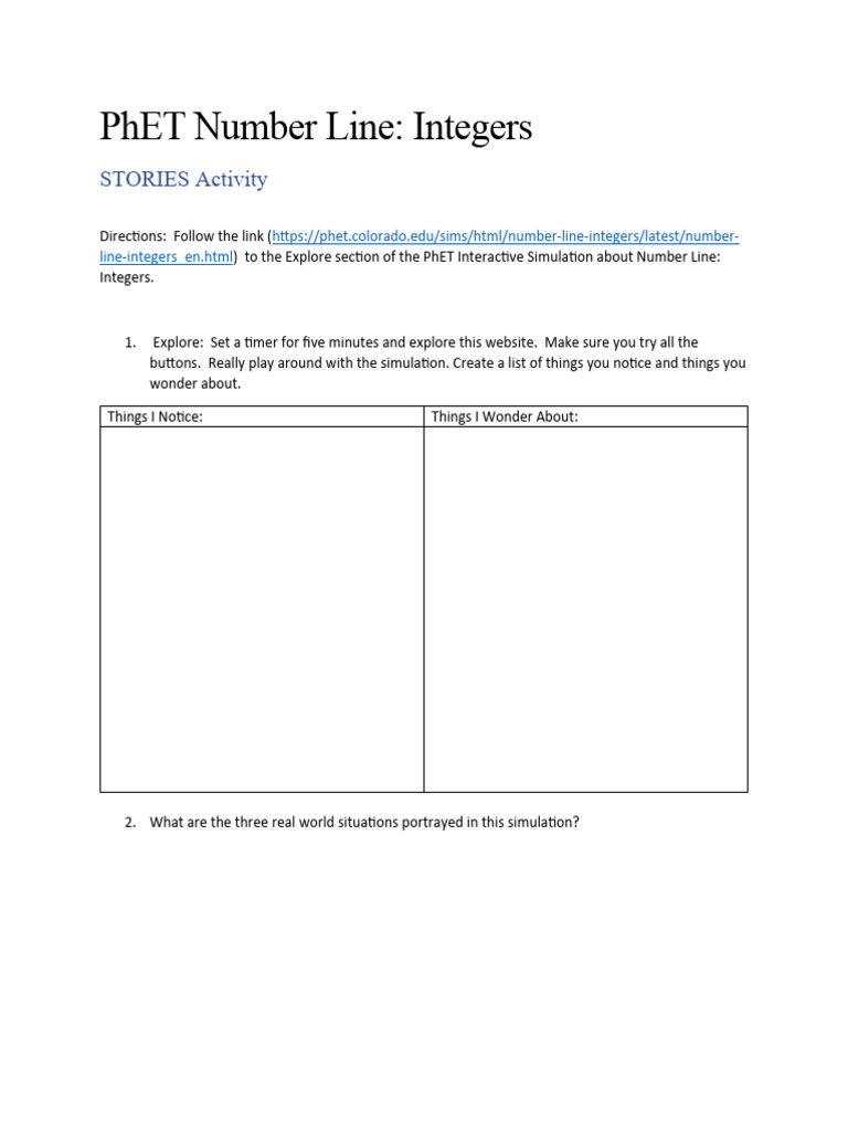 PhET Number Line Integers STORIES Activity | PDF | Language Arts ...