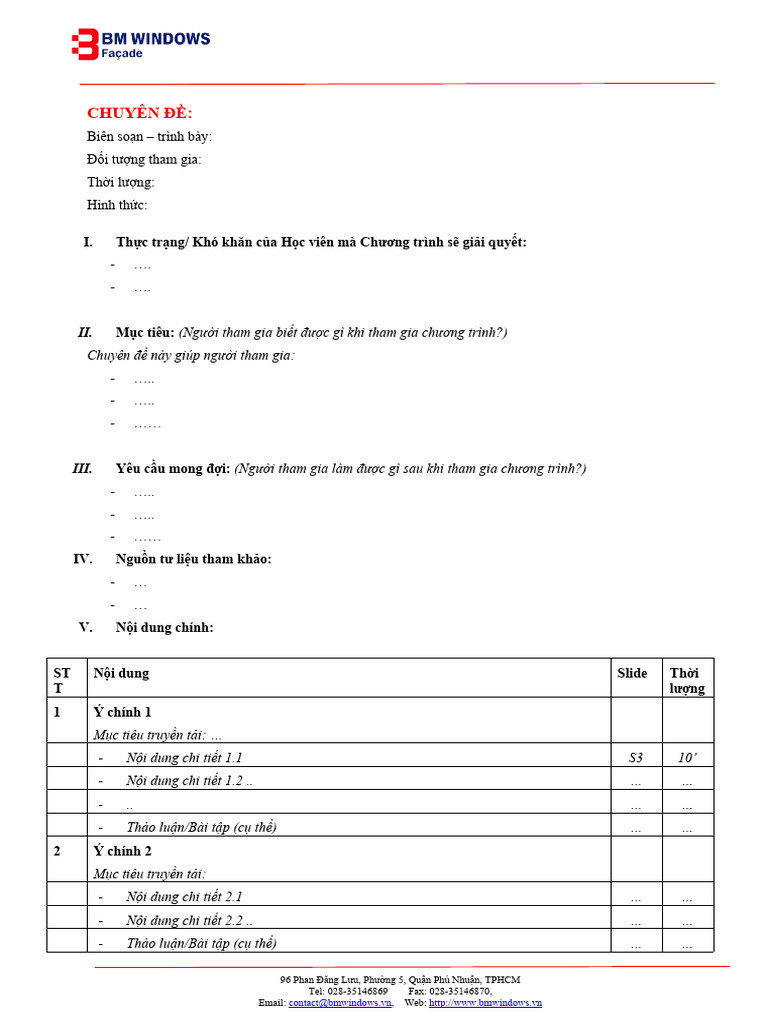 Mau 01 - Course Outline - Khoa - Chuyen de | PDF