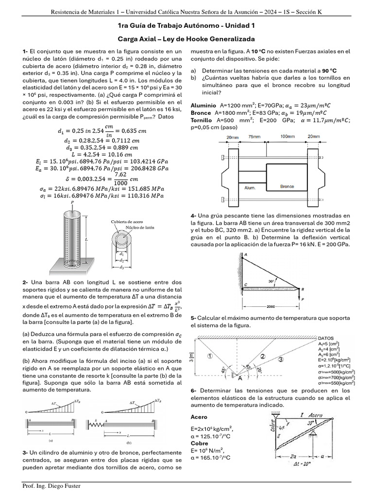 1era Guía de Trabajo Unidad 2 - Ejercicios | PDF | Estrés (Mecánica) | Elasticidad (Física)