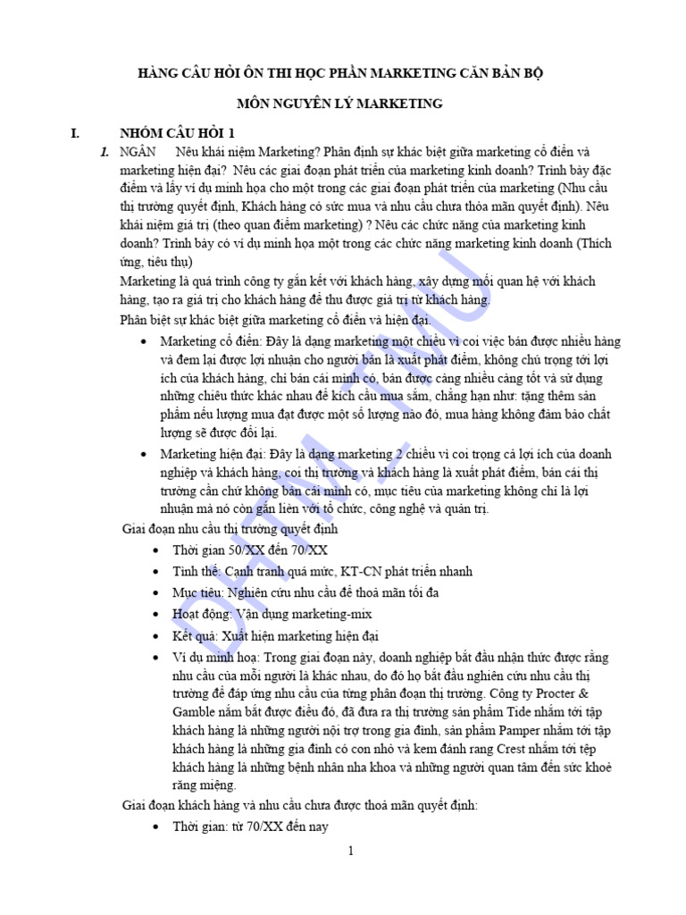 Ngân Hàng Câu Hoi MKTCB | PDF