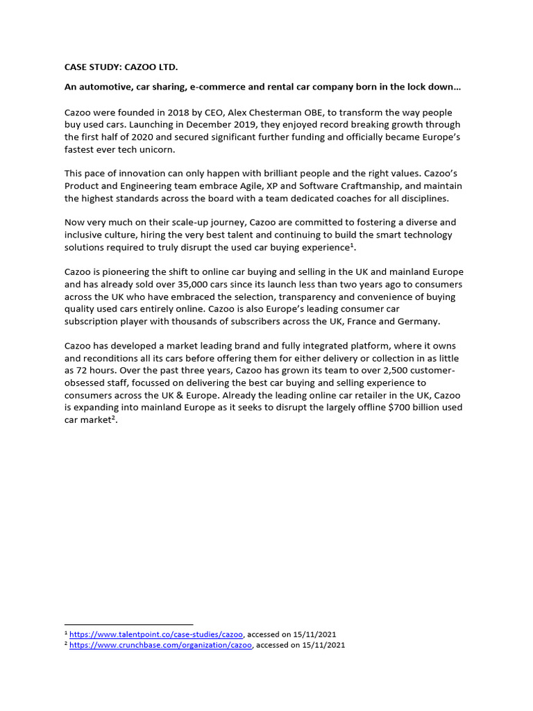 Cazoo - Case Study | PDF | Car | Subscription Business Model Cazoo - Case Study | PDF | Car | Subscription Business Model