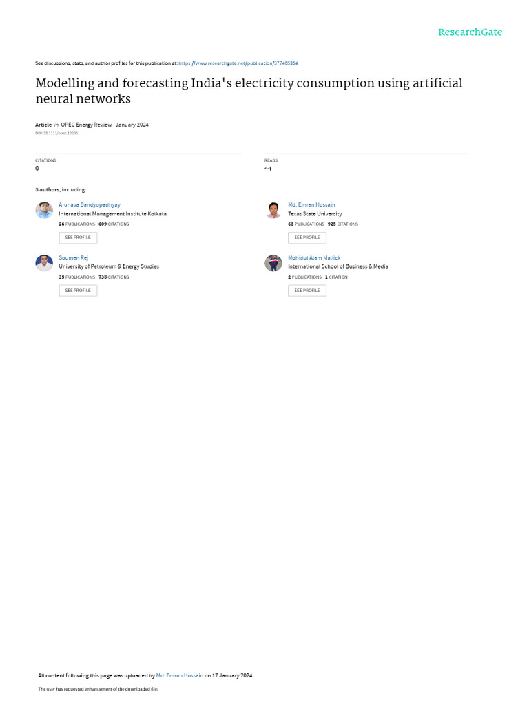 Modelling And Forecasting Indias Electricity Consumption Using Ann Pdf Forecasting Gross