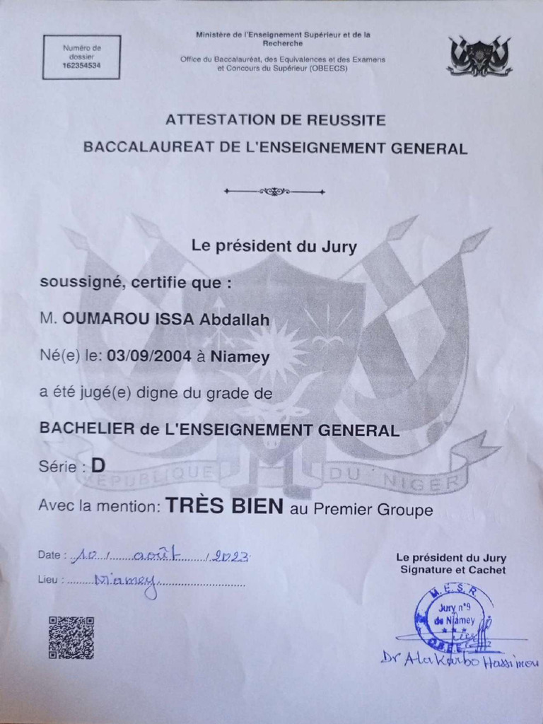 Attestation de Réussite Du Bac | PDF