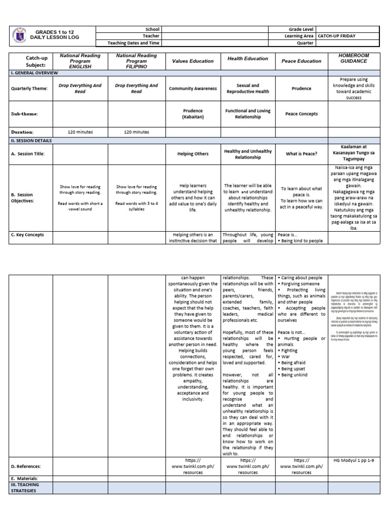 Catch-Up Friday Lesson Plans Overview | PDF | Learning