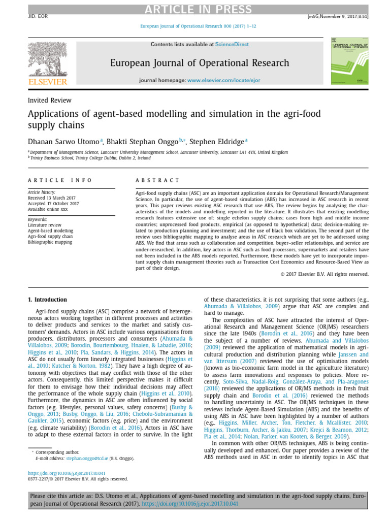Applications of Agent-Based Modelling and Simulation in The Agri-Food | PDF | Conceptual Model ...