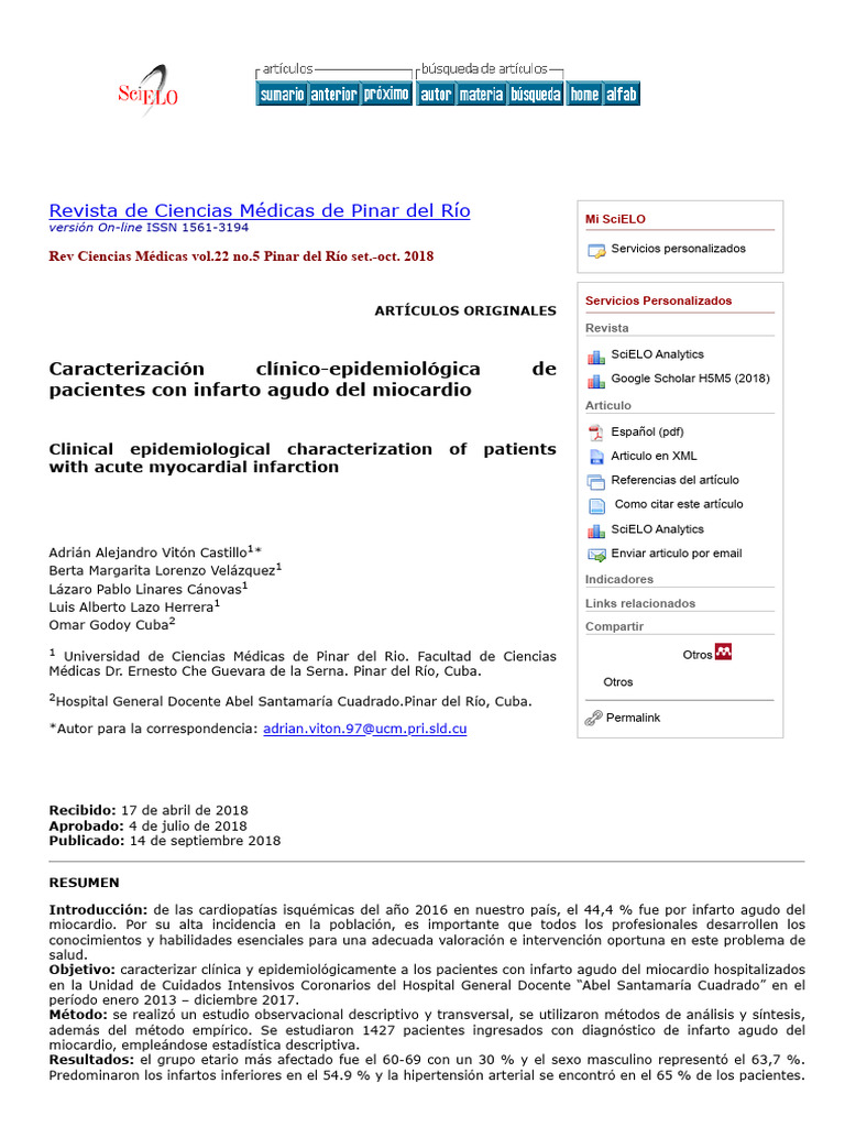 Caracterización Clínico-Epidemiológica de Pacientes Con Infarto Agudo ... Caracterización Clínico-Epidemiológica de Pacientes Con Infarto Agudo ...