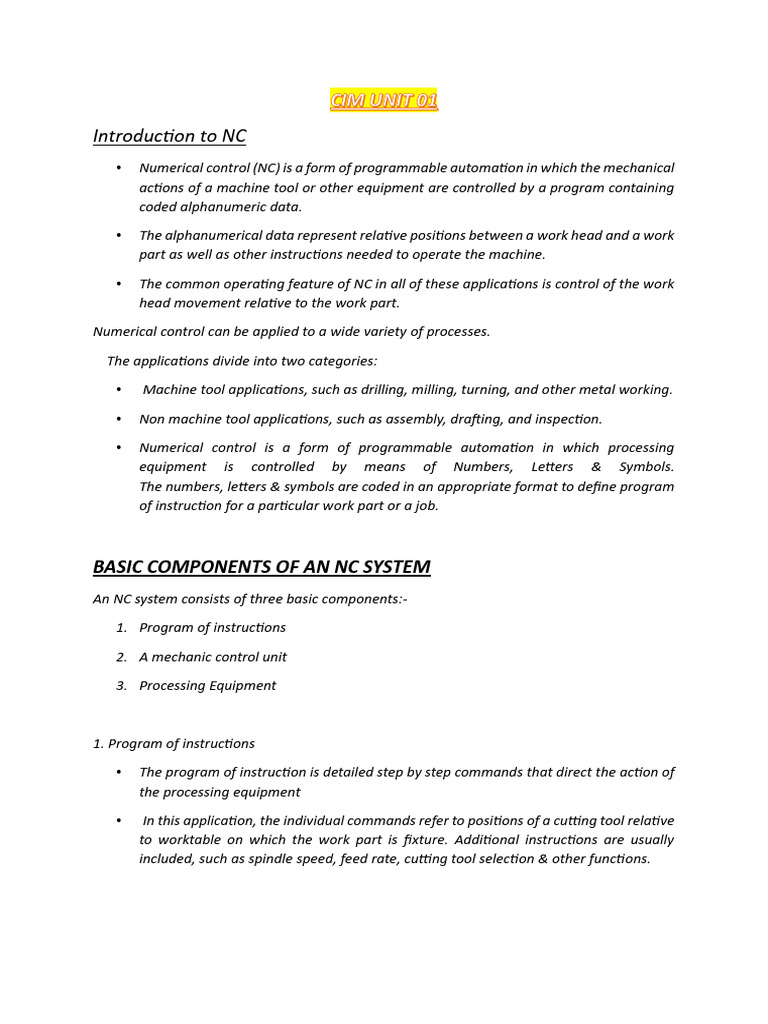 Cim Unit 01 | PDF | Numerical Control | Computer Program