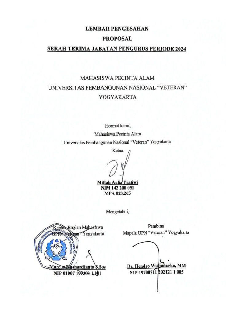 Proposal Serah Terima Jabatan Pengurus Periode 2024 - Mapala | PDF