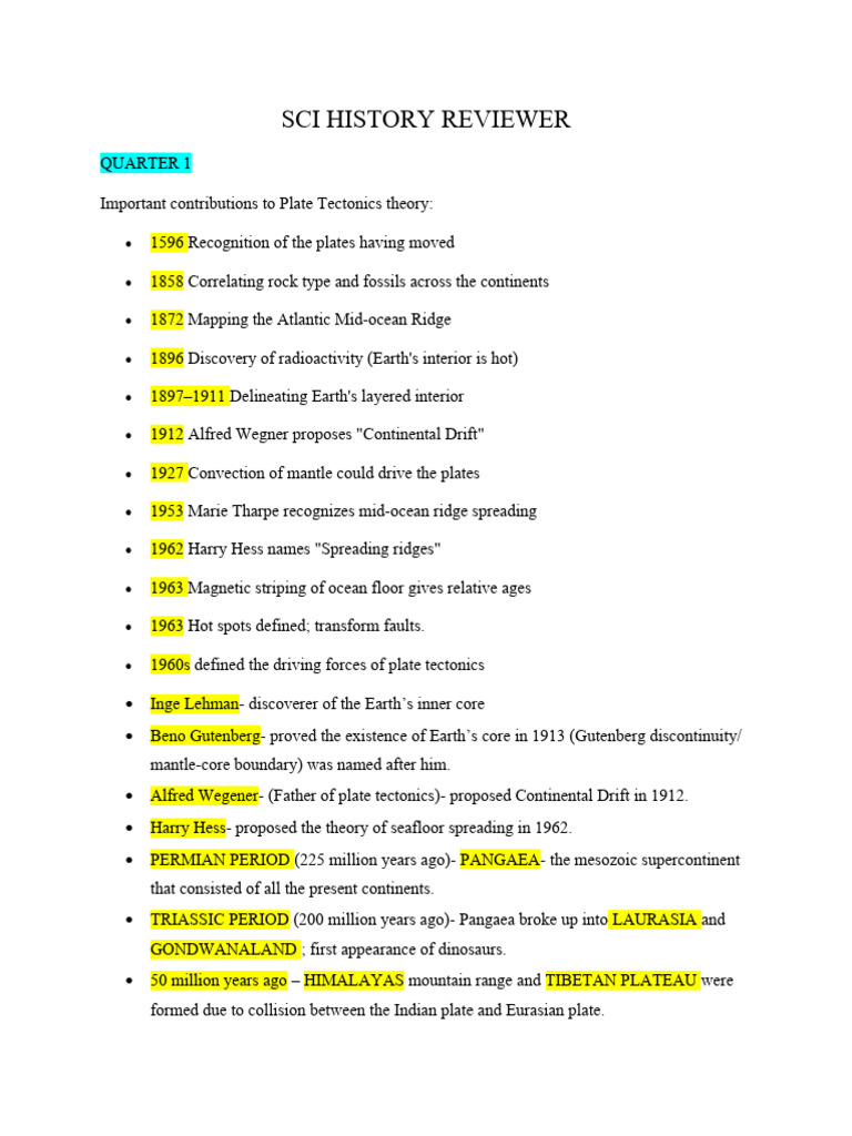 SCI HISTORY Reviewer | PDF | Plate Tectonics | Gases