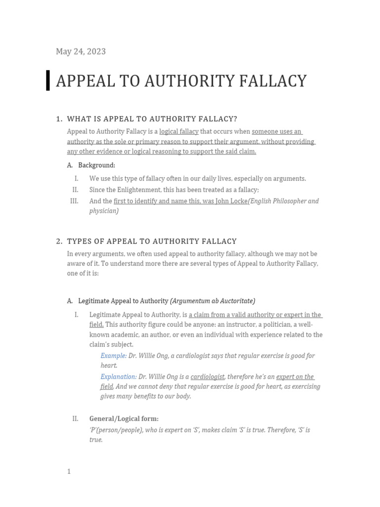 Understanding Appeal to Authority Fallacy | PDF | Cognition | Epistemology