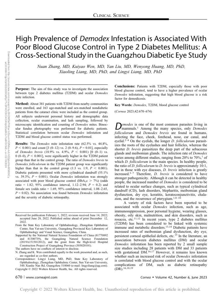 High Prevalence of Demodex Infestation Is.2 | PDF | Glycated Hemoglobin ... High Prevalence of Demodex Infestation Is.2 | PDF | Glycated Hemoglobin ...