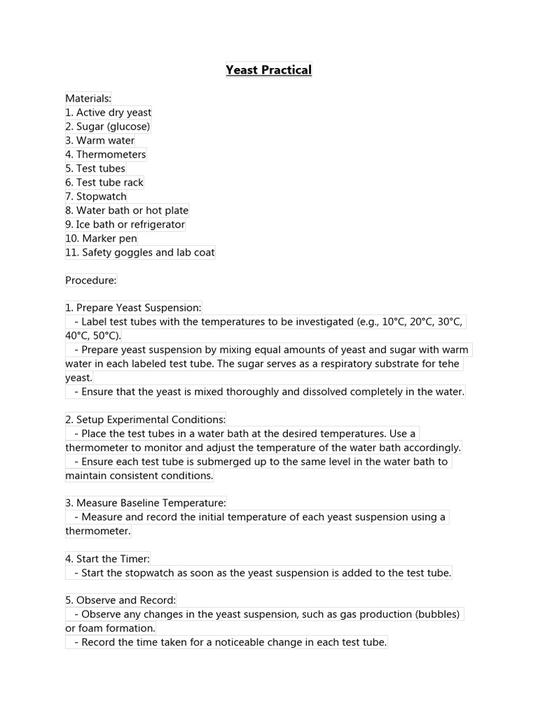 Yeast Practical | PDF