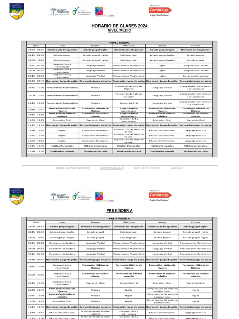 Horarios Cursos 2024 | PDF