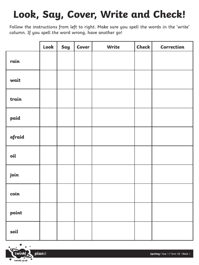Look Say Cover Write and Check Activity | PDF