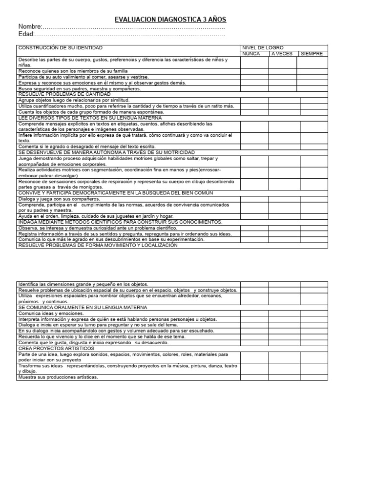 Evaluacion Diagnostica 3 Años | PDF