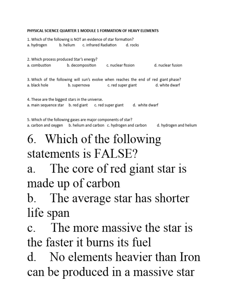 Physical Science Quarter 1 Module 1 Formation of Heavy Element1 | PDF